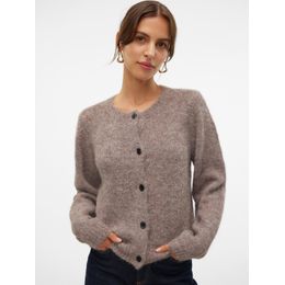 V&eacute;ro Moda Strickjacke VERO MODA "VMNOVAH LS O-NECK BUTTON CARDI GA NOOS", Damen, Gr. S, braun (braun lentil detail:melange), Strick, Obermaterial: 70% Polyester, 21% Nylon, 8% Wolle, 1% Elasthan, meliert, regular fit h&uuml;ftlang, Rundhals, Strickjacken Strickjacke