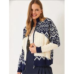 Bianco Lucci Knit Cardigan female Blue, White size S/L