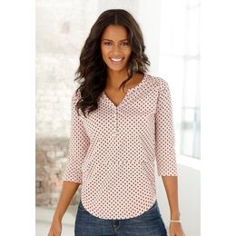 Lascana Blusenshirt 'mit Knopfleiste' pink Gr. 44/46 f&uuml;r Damen. V-Ausschnitt und Kn&ouml;pfe. Bequem. Nachhaltig.