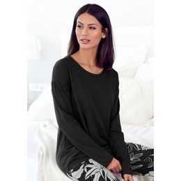 Lascana Pyjamaoberteil schwarz Gr. 44/46 f&uuml;r Damen. Mit Rundhals. Loose Fit. Nachhaltig.