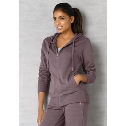 BENCH. LOUNGEWEAR Sweatjacke mehrfarbig Gr. 48/50 f&uuml;r Damen. Ohne Ausschnitt und Logoschriftzug, Logodruck. Bequem. Nachhaltig.