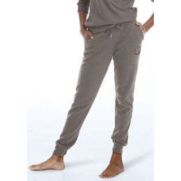 BENCH. LOUNGEWEAR Jogginghose taupe Gr. 32/34 f&uuml;r Damen. Mit Logostickerei. Bequem. Nachhaltig.