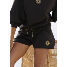 Buffalo Sweatshorts schwarz Gr. 32/34 f&uuml;r Damen. Mit Druck. Bequem. Nachhaltig.