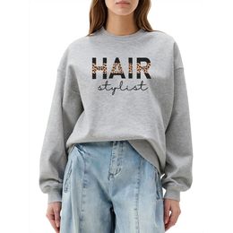 GORHEY Sweatshirt 'Wo's Pullover with Letter Print, Loose Fleece Pullover for Autumn/Winter' Damen Gr&ouml;&szlig;e S grau