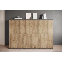 Highboard OTTO HOME "Kenia, moderne grifflose Hochkommode mit 6 T&uuml;ren, Breite 180 cm", grau (matera anthrazit, kastanie breslau), B:180cm H:125cm T:39,5cm, FSC-zertifizierter Holzwerkstoff, Sideboards, Highboard, Push-to-Open-Fronten, h&ouml;henverstellbaren Einlegeb&ouml;den, Topseller