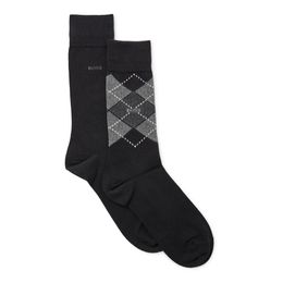 Socken BOSS "2P RS Argyle CC", Damen, Gr. 39-42, schwarz (schwarz 001), Baumwollmischung, Rautenmuster, unifarben, elastisch, Socken Socken, mit BOSS Schriftzug