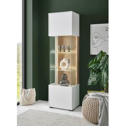 Vitrine Home Affaire "Hudson", wei&szlig; (wei&szlig;, eiche), B:48cm H:180cm T:38cm, Holzwerkstoff, Schr&auml;nke, Vitrine, in moderner Trendfarbe, Griffe aus Metall (Schwarz), H&ouml;he 180 cm