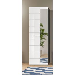 Garderobenschrank Home Affaire "Rumba, H&ouml;he 192 cm, 1 Hochglanz T&uuml;r, 1 Spiegelt&uuml;r, 4 Einlegeb&ouml;den", wei&szlig; (rauchsilber nachbildung, wei&szlig; hochglanz tiefzieh), B:60cm H:192cm T:37cm, FSC-zertifizierter Holzwerkstoff, Schr&auml;nke, Garderobenschrank, 1 Kleiderstange, Stauraumschrank, Flurschrank, Flurm&ouml;bel