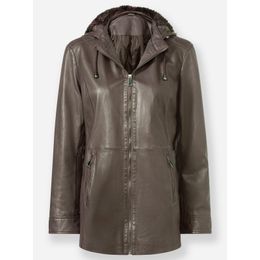 sheego Gro&szlig;e Gr&ouml;&szlig;en Lederjacke mit abnehmbarer Kapuze, taupe, Gr&ouml;&szlig;e 44 - Damen