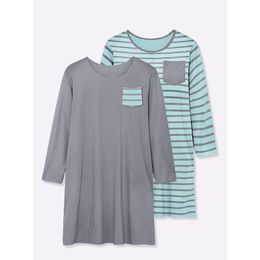 w&auml;schepur sheego Gro&szlig;e Gr&ouml;&szlig;en Sleepshirts im Baumwoll-Mix, grau-meliert + mint, Gr&ouml;&szlig;e 48/50 - Damen