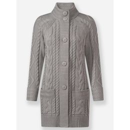 sheego Gro&szlig;e Gr&ouml;&szlig;en Longstrickjacke mit Einstrickmuster, steingrau-meliert, Gr&ouml;&szlig;e 48 - Damen