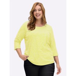 sheego Gro&szlig;e Gr&ouml;&szlig;en 3/4-Arm-Shirt mit Minimal-Druck, wei&szlig;-limone-bedruckt, Gr&ouml;&szlig;e 52 - Damen