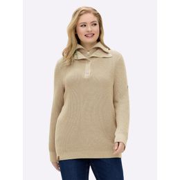 sheego Gro&szlig;e Gr&ouml;&szlig;en Strickpullover mit Troyerkragen, sand, Gr&ouml;&szlig;e 46 - Damen