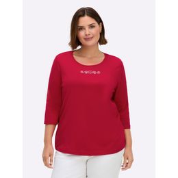 sheego Gro&szlig;e Gr&ouml;&szlig;en 3/4-Arm-Shirt mit Ziersteinchen, rot, Gr&ouml;&szlig;e 54 - Damen