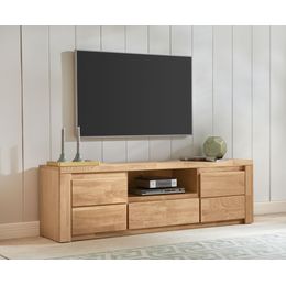 Lowboard OTTO HOME "Burani", braun (eiche teilmassiv), B:160cm H:48cm T:35cm, FSC-zertifiziertes teilmassives Holz, Sideboards, Lowboard, grifflose Optik, Fernsehtisch
