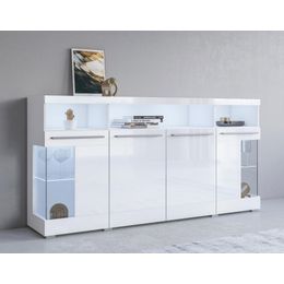 Sideboard OTTO HOME "India,Breite 182cm, stilvolle Kommode mit Glast&uuml;ren", wei&szlig; (wei&szlig;, wei&szlig; hgl), B:182cm H:92cm T:38,5cm, ABS-Kunststoff, FSC-zertifizierter Holzwerkstoff, Glas, Kunststoff, Metall, Sideboards, Sideboard, Kombikommode viel Stauraum, Einlegeb&ouml;den verstellbar,ohne Beleuchtung