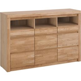 Kommode OTTO HOME "Silkeborg", braun (eiche teilmassiv), Holzwerkstoff eichefarben (Korpus) / Massivholz Eiche (Front), Holz teilmassiv, Sideboards, Kommode, Breite 130 cm