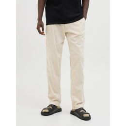 Jack & Jones Stoffhose JACK & JONES "JPSTKANE HYBRID BONDI JOGGER SN", Herren, Gr. L, N-Gr, gelb (moonbeam), Web, Obermaterial: 80% Baumwolle, 20% Leinen, unifarben, relaxed fit kn&ouml;chellang, Hosen Stoffhose