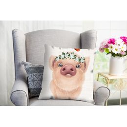 Dekokissen queence "Bango", rosa (rosa, bedruckt), B:40cm L:40cm, Polyester, Dekokissen_Sitzkissen_Kissenh&uuml;llen, s&uuml;&szlig;es Schweinchen