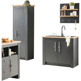 K&uuml;che OTTO HOME "KS-Westminster", grau (k&uuml;che: grau, korpus: grau dunkel, arbeitsplatte: eiche wotanfarben), B:96cm T:60cm, Komplettk&uuml;chen-Sets, Breite 96 cm, ohne E-Ger&auml;te