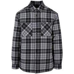 Langarm-Poloshirt Urban Classics "Urban Classics Herren Padded Checked Shirt Jacket", Herren, Gr. M, schwarz, wei&szlig;, 65% Polyester, 35% Baumwolle, kariert, oversize, amerikanischer Ausschnitt, Shirts