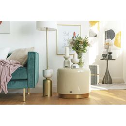 Sitzhocker Kayoom "Hocker Artisse, Edler Touch durch goldenen Sockel", beige (elfenbein), B:51,5cm H:43cm T:51,5cm, Bezug: Polyester Sockel: Eisen, Hocker, Sitzhocker, stilvoll, farbig lackiert, dekorativ, Moderner Look