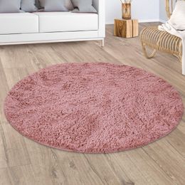 Hochflor-Teppich Paco Home "Silky 591", lila (beere), H:37mm &Oslash;:120cm, Polyester, Teppiche, Hochflor-Teppich, Uni Farben, besonders weich und kuschelig
