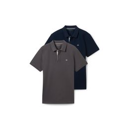 Poloshirt Tom Tailor, Herren, Gr. S, grau (tarmac grau), Jersey, Obermaterial: 100% Baumwolle, unifarben, regular fit taillenbedeckt, ohne Ausschnitt, Shirts Poloshirt, im Doppelpack, Topseller