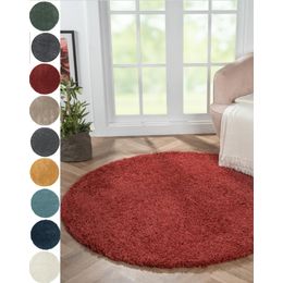 Hochflor-Teppich "My Shaggy", rot (weinrot), H:37mm &Oslash;:100cm, Polypropylen (PP), MyFlair M&Ouml;BEL & ACCESSOIRES, Teppiche, Hochflor-Teppich, Shaggy, Uni Farben, leicht gl&auml;nzend, Microfaser, extra flauschig