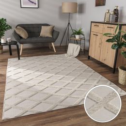 Teppich Paco Home "Utrecht 642", beige (creme), B:120cm H:4mm L:160cm, Polyester, Teppiche, Teppich, Kurzflor, Uni Farben, 3D-Design, Rauten Muster, Hoch-Tief Effekt