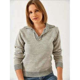 Bianco Lucci Pullover Damen Gr&ouml;&szlig;e S/L graumeliert / wei&szlig;