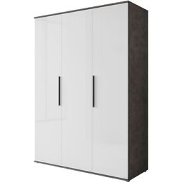Kleiderschrank OTTO HOME "LAGOS W&auml;scheschrank, Garderobe, schwarze Griffe, Made in Europe", wei&szlig; (matera anthrazit, wei&szlig; hg), B:134,4cm H:187,3cm T:51cm, FSC-zertifizierter Holzwerkstoff, Schr&auml;nke, Kleiderschrank, Moderner Dreht&uuml;renschrank, FSC-zertifiziert, Schlafzimmerschrank