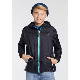 Regenjacke CMP "KID JACKET RAIN FIX HOOD", Jungen, Gr. 140, blau (antracite), Obermaterial: 100% Polyamid, normal, hoch geschlossener Ausschnitt, eingesetzt eingefasste Kante, Jacken Regenjacke, f&uuml;r Kinder