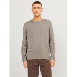 Jack & Jones Rundhalspullover JACK & JONES "JJELEO aus pflegeleichter Baumwollqualit&auml;t", Herren, Gr. M, beige, Obermaterial: 100% Baumwolle, schmal, Rundhals, Pullover Rundhalspullover, unifarben, modisch, schmal, Baumwolle, Rundhals