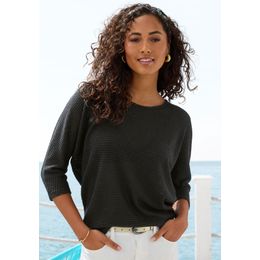 Langarmshirt Vivance "mit modischer Waffelstruktur", Damen, Gr. 40/42, creme, schwarz, Strick, Obermaterial: 64% Polyester, 34% Viskose, 2% Elasthan, leicht transparent, unifarben, Rundhals, Shirts Langarmshirt, aus b&uuml;gelfreier Strickqualit&auml;t, Topseller
