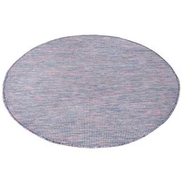 Outdoorteppich Carpet City "PALM2778", blau (blau, pink), H:5mm &Oslash;:120cm, Polypropylen, Teppiche, Outdoorteppich, Wetterfest & UV-best&auml;ndig, f&uuml;r Balkon, Terrasse, K&uuml;che, flach gewebt