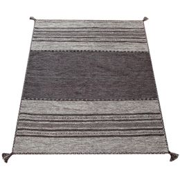 Teppich Paco Home "Kilim 217", grau, B:160cm H:12mm L:220cm, Baumwolle, Teppiche, Teppich, handgewebter Wendeteppich, reine Baumwolle, gestreift, Wohnzimmer