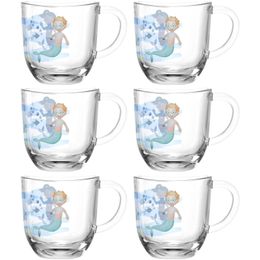 Tasse Leonardo "Meer BAMBINI AVVENTURA", bunt (mehrfarbig), H:9cm &Oslash;:8,4cm, Glas, Trinkgef&auml;&szlig;e, Kaffeetasse Kinderbecher Teetasse, 280 ml, 6-teilig