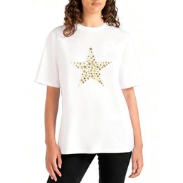 Gorhey Shirt 'Women's Summer Crew Neck Short-Sleeve Leopard Star Print Basic Tees' female White size M