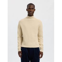 Rollkragenpullover Selected "SLHDANE LS KNIT STRUCTURE ROLL NECK NOOS", Herren, Gr. S, beige (oatmeal), Strick, Obermaterial: 100% Baumwolle, unifarben, regular fit h&uuml;ftbedeckend, hoch geschlossener Ausschnitt, Rippb&uuml;ndchen, Pullover Rollkragenpullover