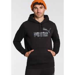 Kapuzensweatshirt Puma "ESS+ CAMO HOODIE FL", Herren, Gr. M, schwarz (Puma schwarz), Fleece, Obermaterial: 66% Baumwolle, 34% Polyester, bedruckt, regular fit normal, angesetztes B&uuml;ndchen, Sweatshirts Kapuzensweatshirt, mit ger&auml;umiger K&auml;ngurutasche, mit verstellbarer Kapuze