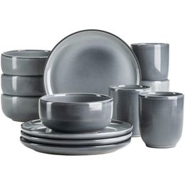 M&auml;ser Fr&uuml;hst&uuml;cks-Geschirrset M&Auml;SER "LIVIO, Fr&uuml;hst&uuml;cks Set, Steinzeug", grau, 12 Stk., Steinzeug, Geschirr-Sets, Geschirr-Set, Service