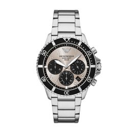 Chronograph Emporio Armani "WORLD EXPLORER", edelstahlfarben, grau, Armbanduhren, Damen, Chronograph, Armbanduhr, Solar, Herrenuhr, Edelstahlarmband, analog, Tag
