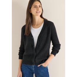 Cardigan Cecil, Damen, Gr. L (42), schwarz, Strick, Obermaterial: 80% Polyester, 20% Baumwolle, unifarben, h&uuml;ftbedeckend, V-Ausschnitt, B&uuml;ndchen, Strickjacken Cardigan, in flauschiger Federgarn-Qualit&auml;t