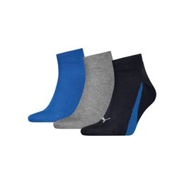 Kurzsocken Puma "Puma UNISEX LIFESTYLE QUARTER 3P", Damen, Gr. 35-38, blau (1x schwarz, 1x grau, meliert, 1x blau), Baumwolle, Baumwollmischung, Elasthan, meliert, unifarben, elastisch, Socken Kurzsocken, mit kurzem geripptem Schaft