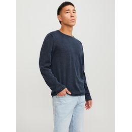 Jack & Jones Rundhalspullover JACK & JONES "JJELEO aus pflegeleichter Baumwollqualit&auml;t", Herren, Gr. L, blau (navy), Obermaterial: 100% Baumwolle, schmal, Rundhals, Pullover Rundhalspullover, unifarben, modisch, schmal, Baumwolle, Rundhals
