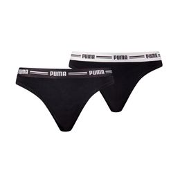 String Puma "Puma WOMEN STRING 2P", Damen, Gr. L, schwarz, Single Jersey, Obermaterial: 57% Baumwolle, 38% Modal, 5% Elasthan, k&ouml;rpernah, Unterhosen String, Mit elastischem Logobund