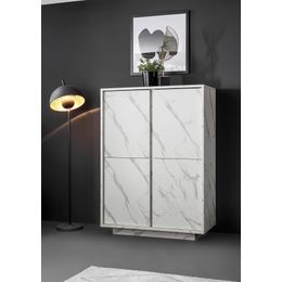 Highboard Home Affaire "Carrara", wei&szlig; (wei&szlig; marmor, optik), B:92cm H:145cm T:43cm, Sideboards, Highboard, grifflos