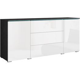 Sideboard Home Affaire "VERA, grifflos", schwarz-wei&szlig; (matera anthrazit, wei&szlig; hochglanz), B:150cm H:67,9cm T:39,5cm, Sideboards, Sideboard, verstellbare Einlegeb&ouml;den, Wahlweise mit oder ohne Beleuchtung