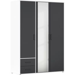 Dreht&uuml;renschrank Rauch "Kleiderschrank Schrank Garderobe W&auml;scheschrank VOYAGER", wei&szlig; (alpinwei&szlig;, graumetallic), B:140cm H:194cm T:53cm, Holzwerkstoff, Schr&auml;nke, Dreht&uuml;renschrank, mit modernen Griffen in Graumetallic, inkl. Schubk&auml;sten und Spiegel